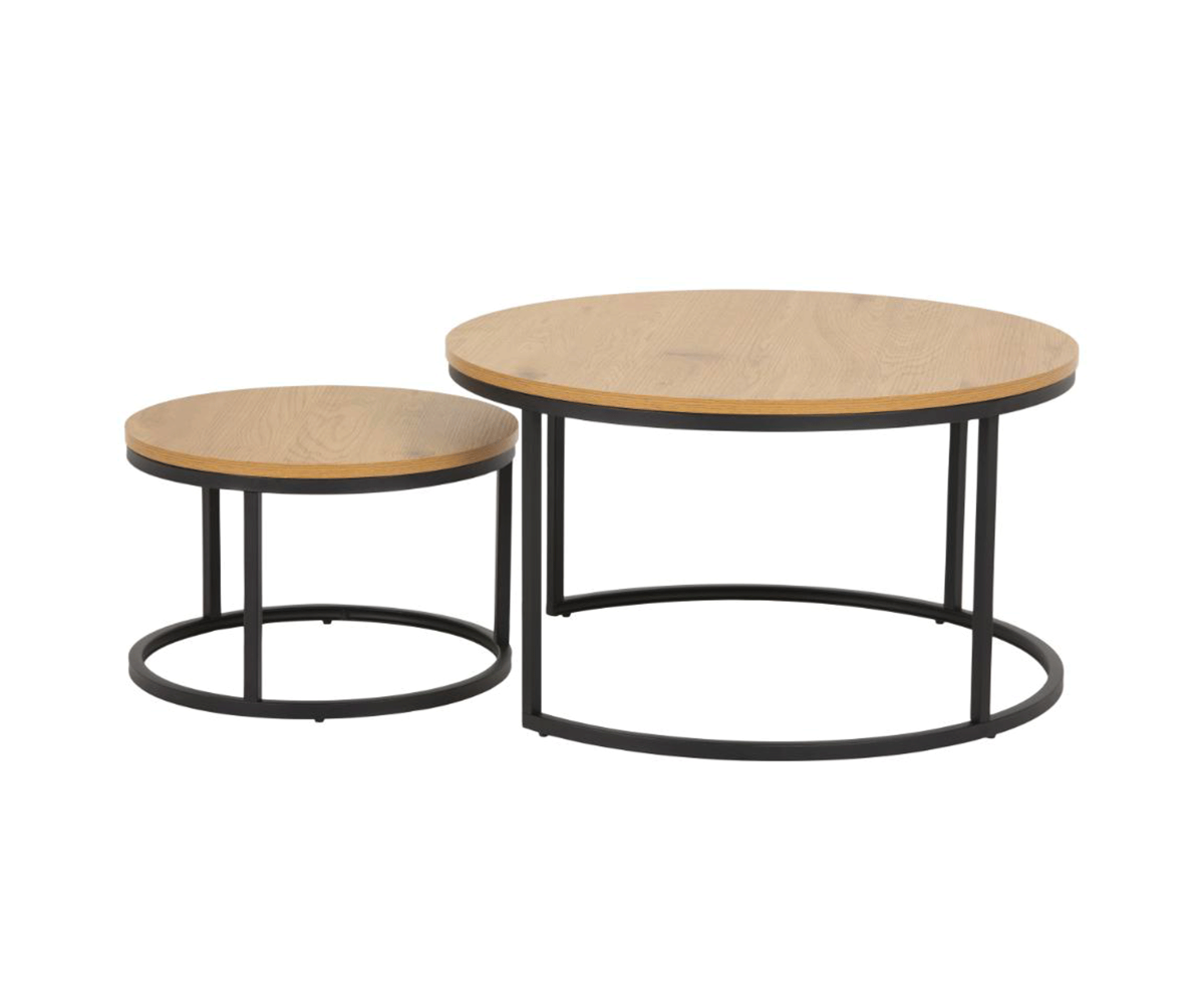 Tables Basses Rondes Gigognes En Bois Et Métal Noir Spirale